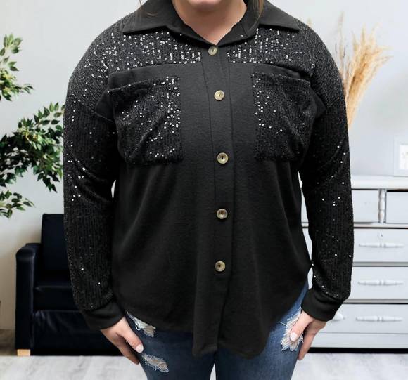 7th Ray | Tops | New 7th Ray Put Your Sparkle On Shacket In Black ...